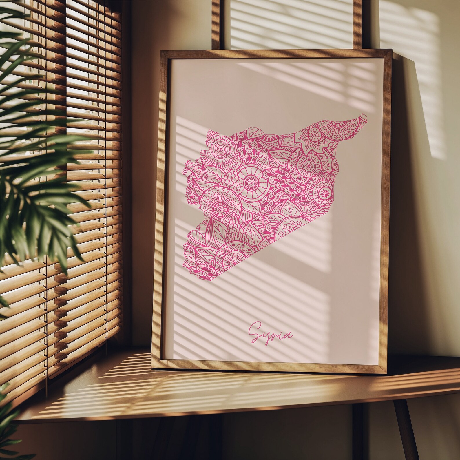 Syria Digital Pink Minimal Map Print Wall Art, Syria Map Art Print ...