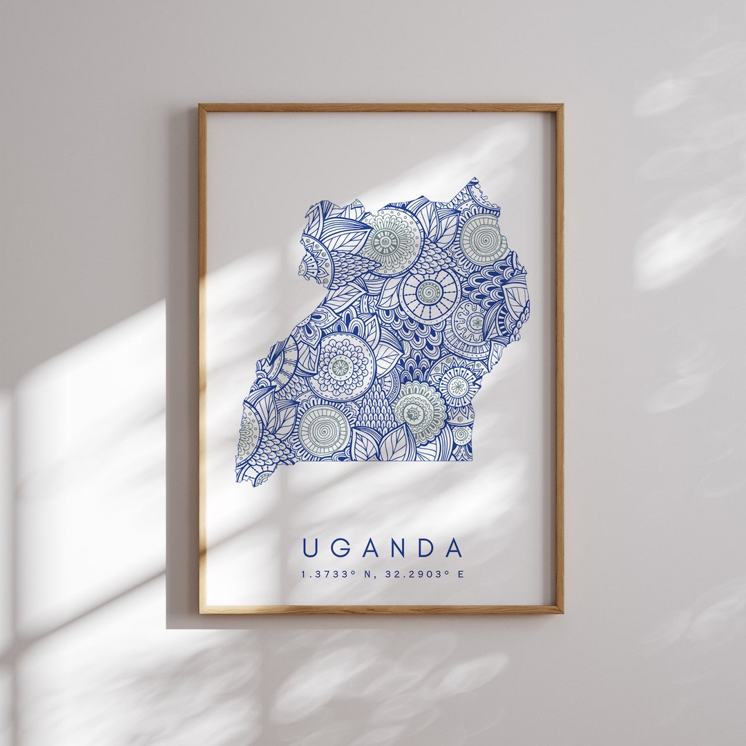 Uganda Map Print Minimal Style Blue Wall Art, Uganda Art Print Decor ...