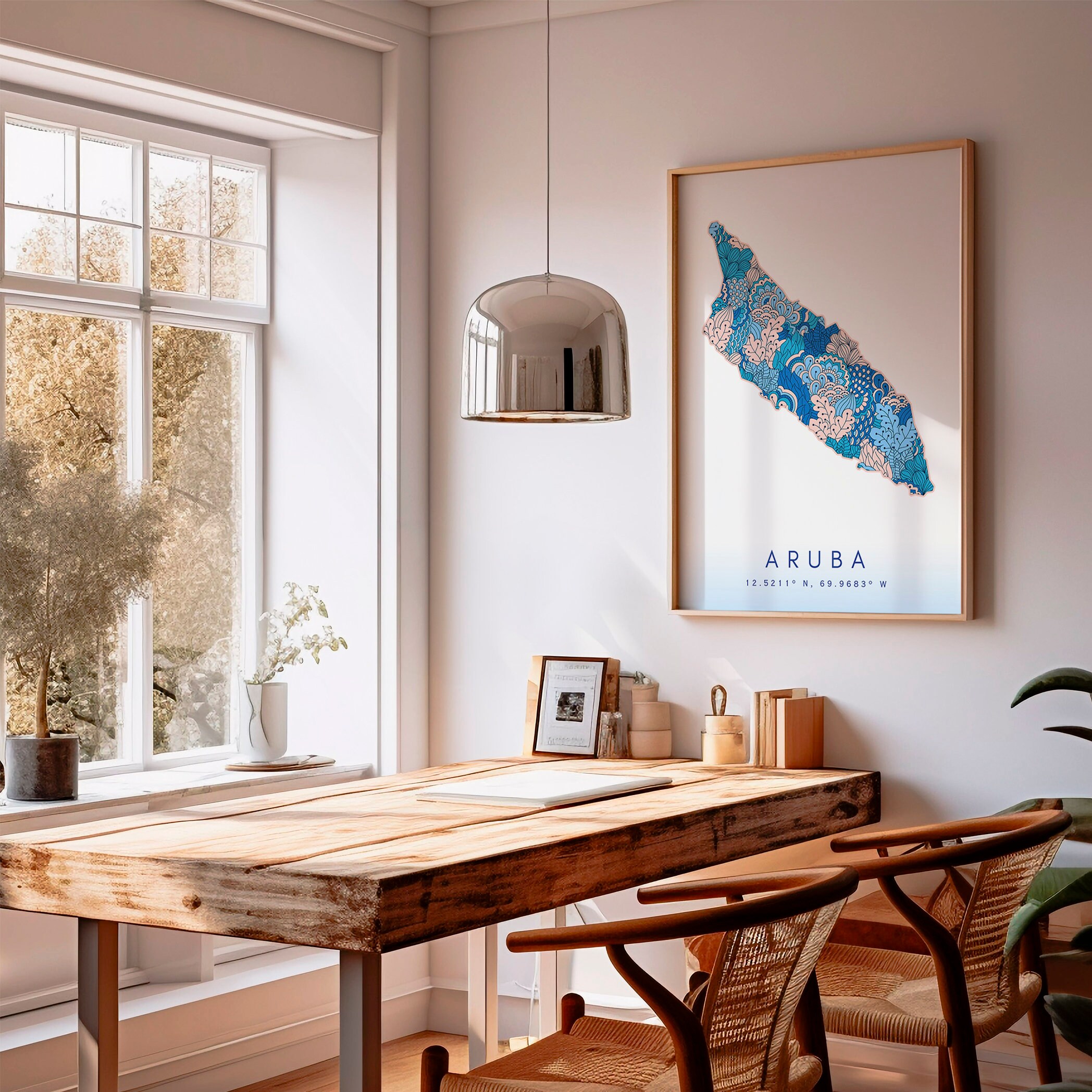 Aruba Designer Map Print Blue Wall Art, Aruba Art Print Decor for Home ...