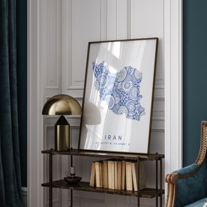 Iran Map Print Minimal Style Blue Wall Art, Iran Art Print Decor for ...