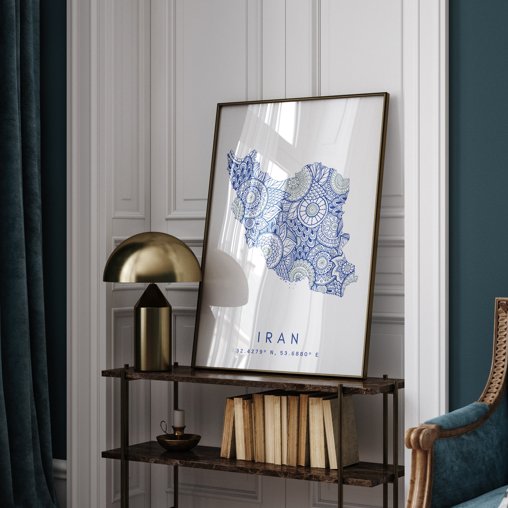 Iran Map Print Minimal Style Blue Wall Art, Iran Art Print Decor for ...