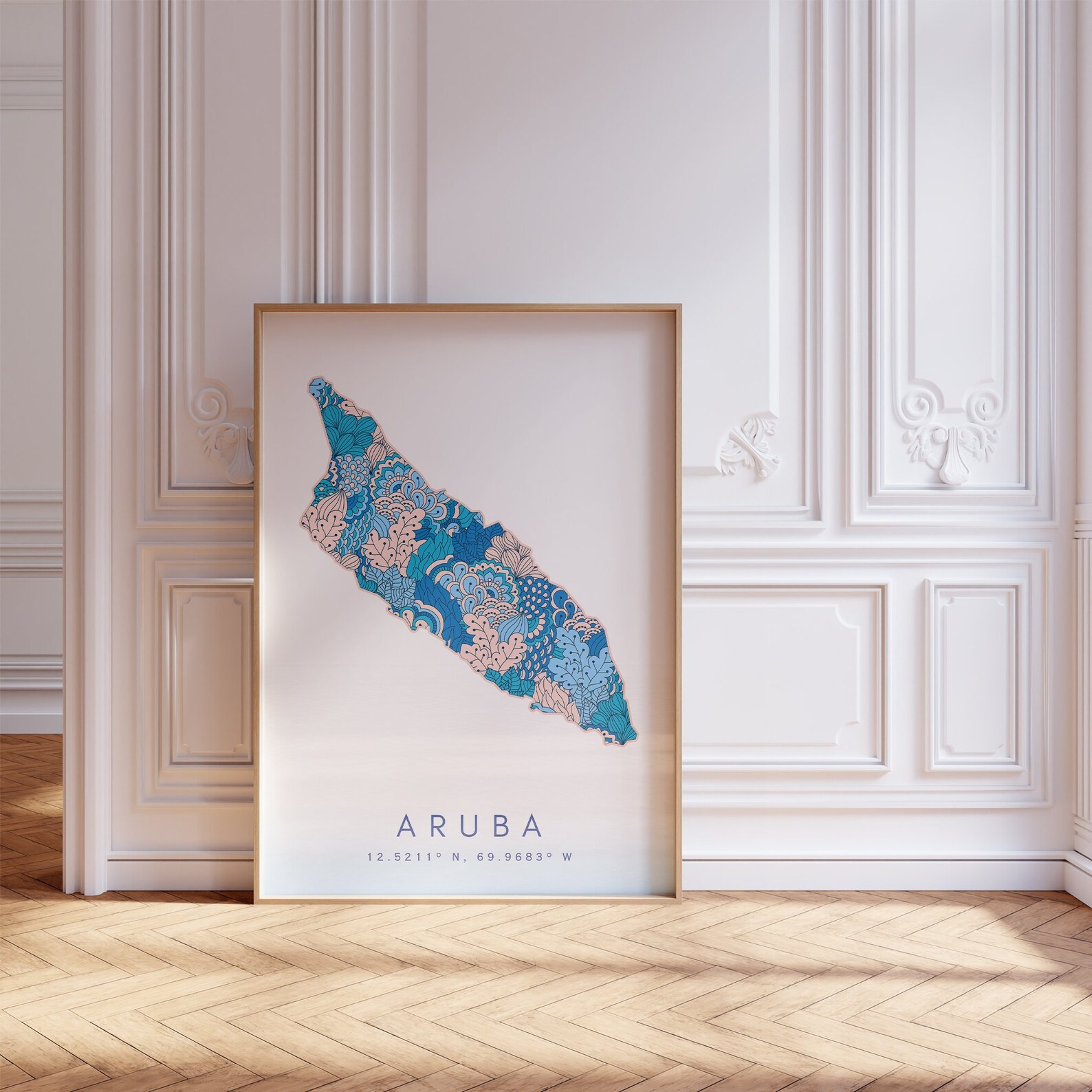 Aruba Designer Map Print Blue Wall Art, Aruba Art Print Decor for Home ...