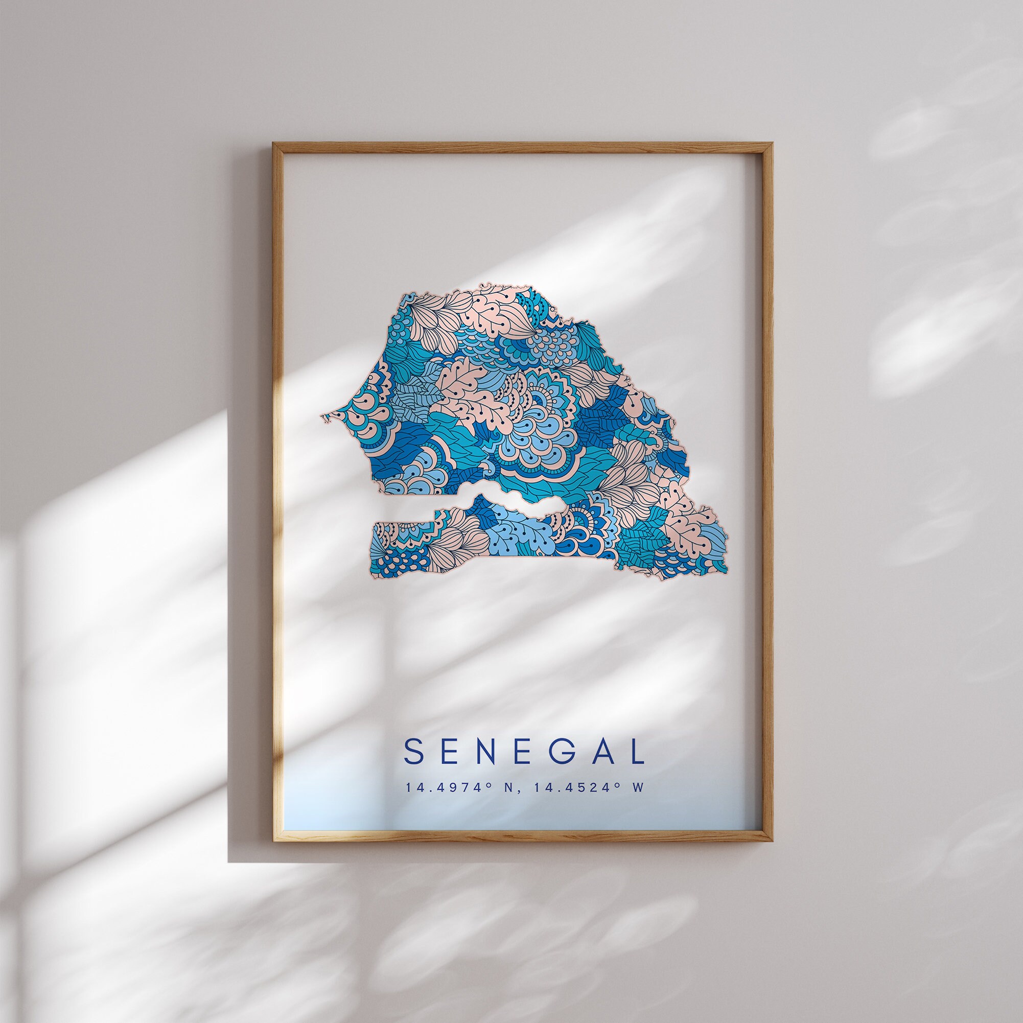 Senegal Map Print Minimal Style Pastel Blue Wall Art, Senegal Art Print ...