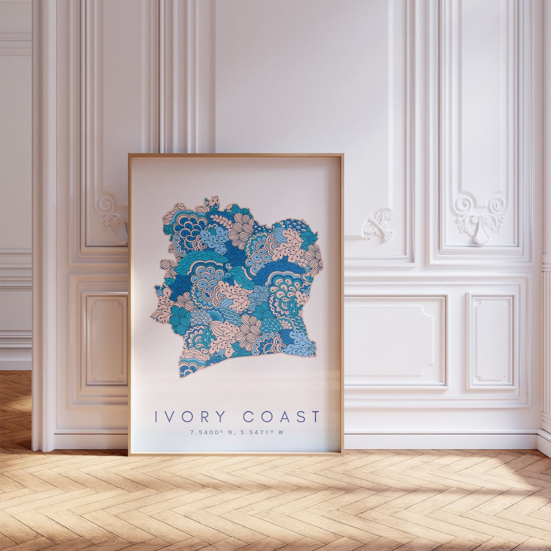 Ivory Coast Map Print Minimal Style Pastel Blue Wall Art, Ivory Coast ...