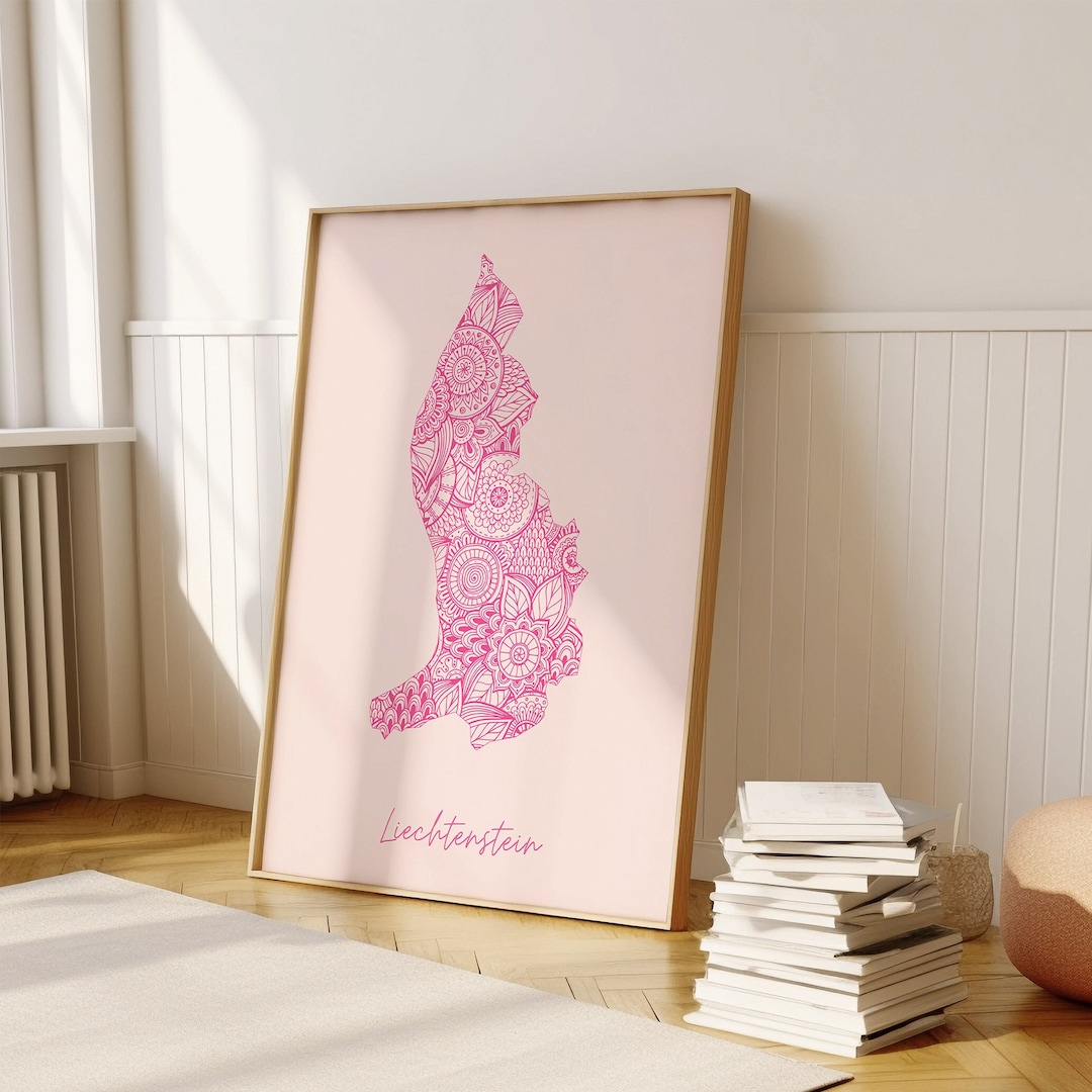 Liechtenstein Digital Pink Minimal Map Print Wall Art, Liechtenstein ...