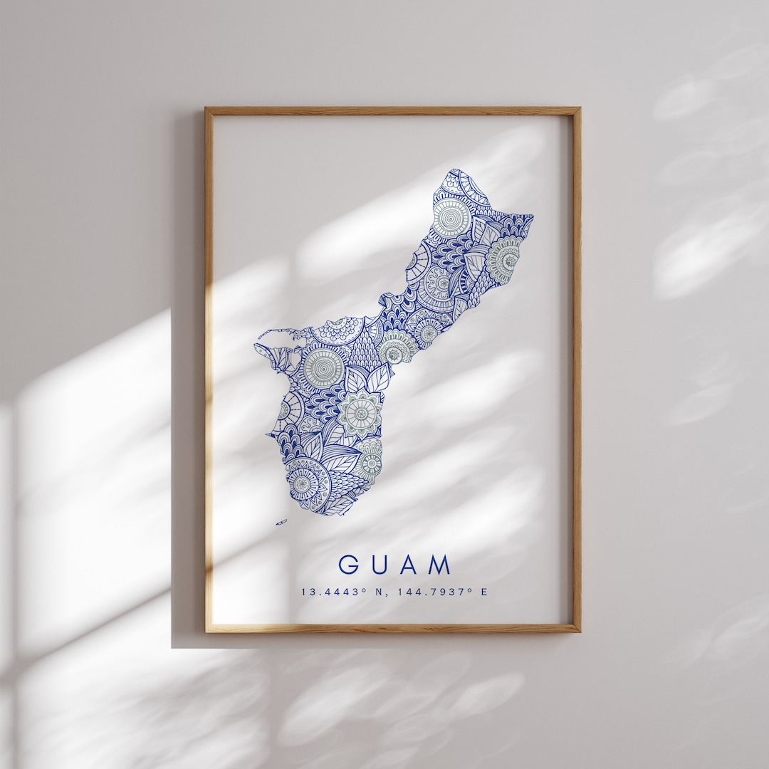 Guam Map Print Minimal Style Blue Wall Art, Guam Art Print Decor for ...