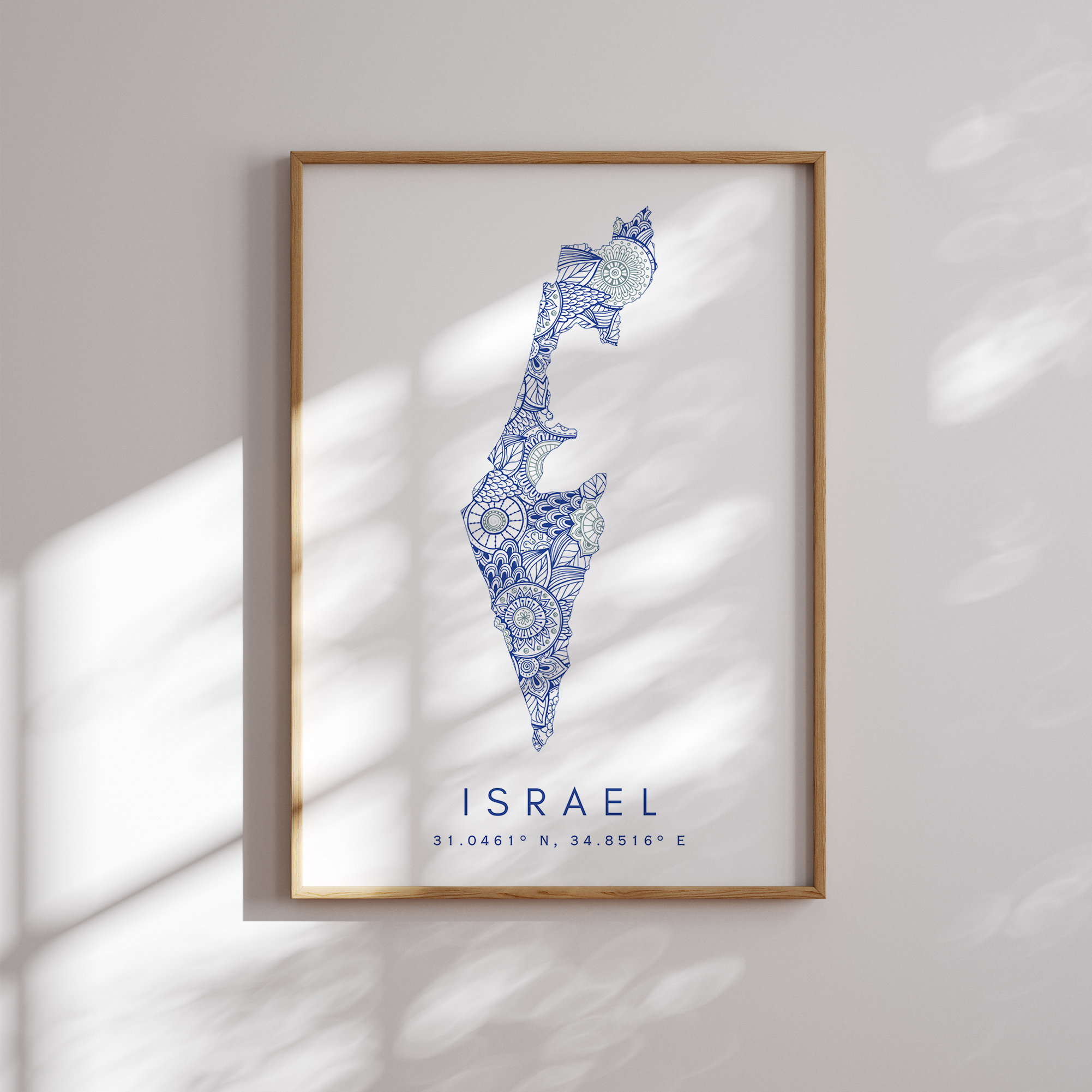 Israel Map Print Minimal Style Blue Wall Art, Israel Art Print Decor ...