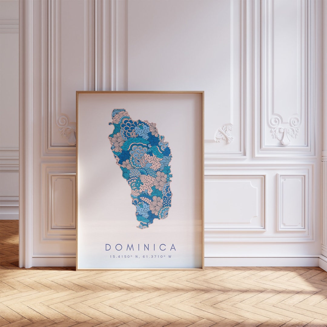 Dominica Designer Map Print Blue Wall Art, Dominica Art Print Decor for ...