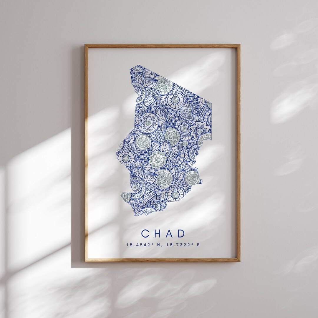 Chad Map Print Minimal Style Blue Wall Art, Chad Art Print Decor for ...