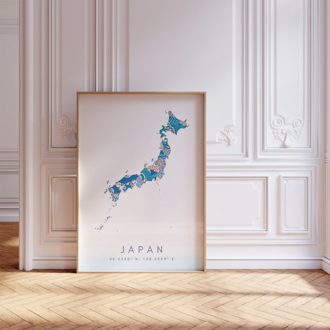 Japan Map Print Minimal Style Pastel Blue Wall Art, Japan Art Print ...