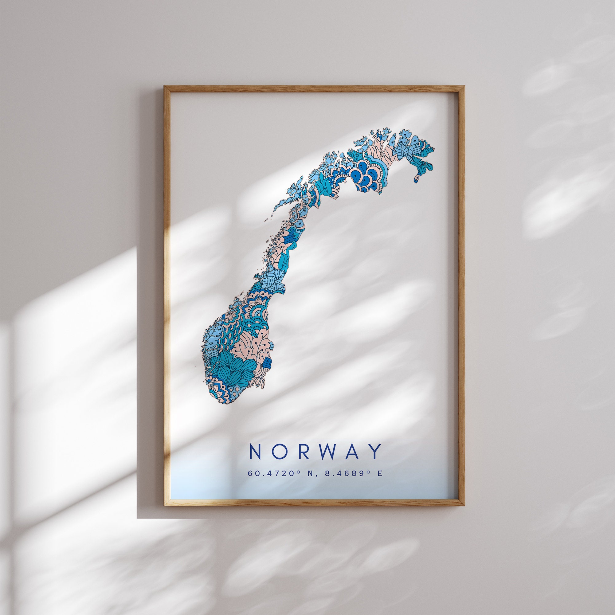 Norway Map Print Minimal Style Pastel Blue Wall Art, Norway Art Print ...