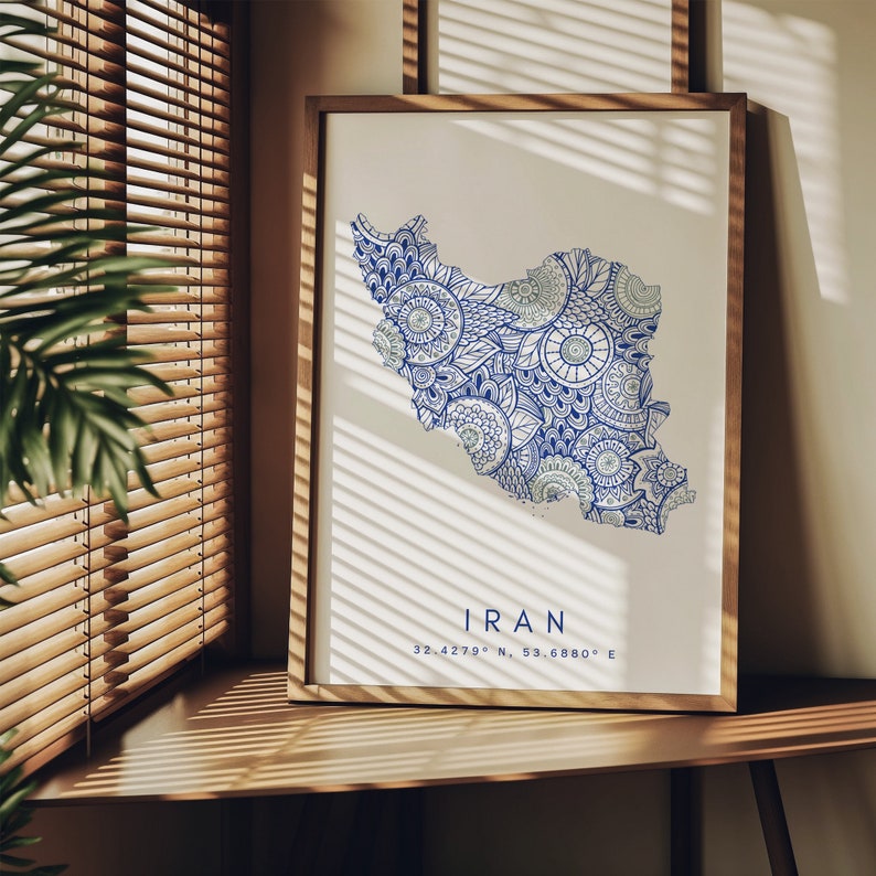 Iran Map Print Minimal Style Blue Wall Art, Iran Art Print Decor for ...