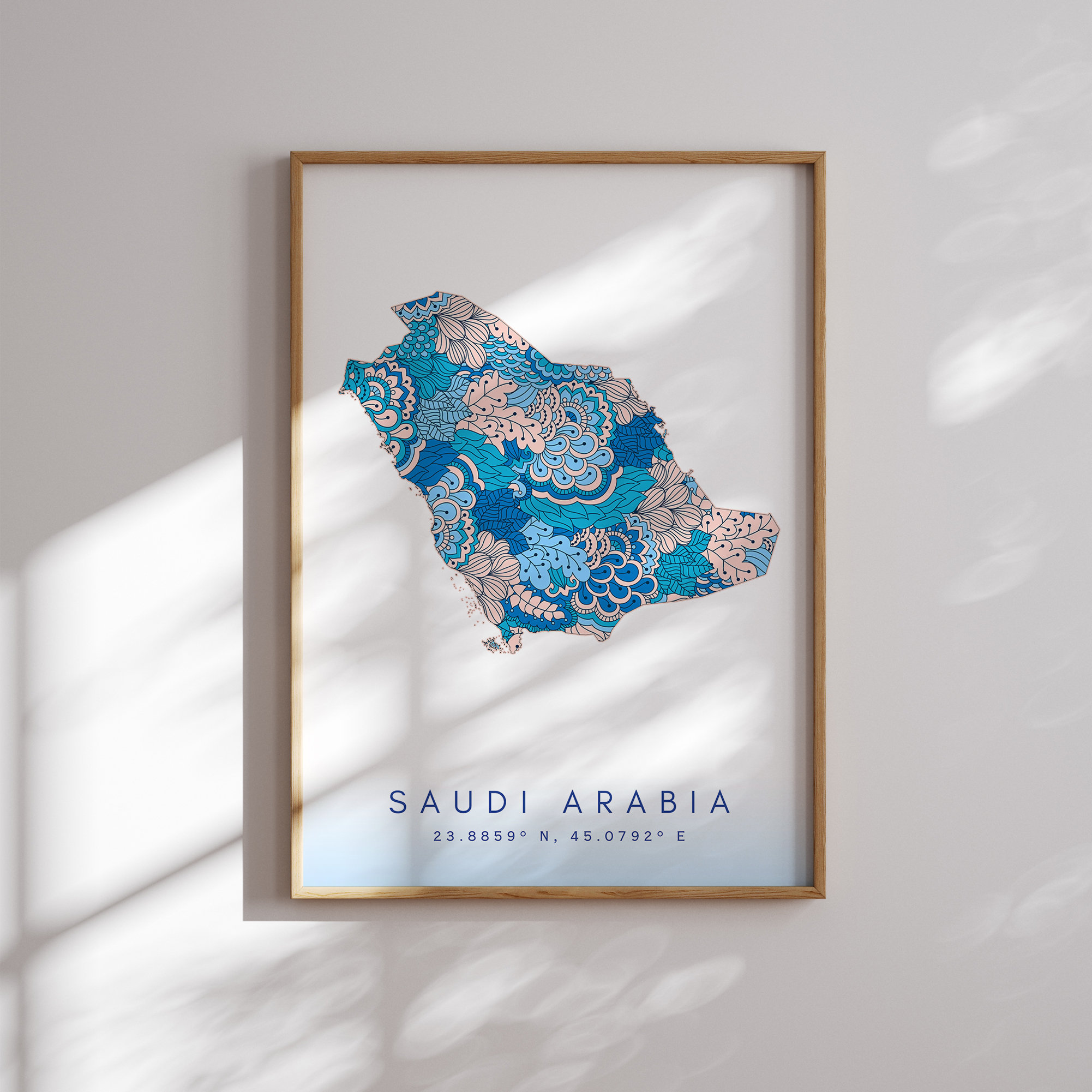 Saudi Arabia Map Print Minimal Style Pastel Blue Wall Art, Saudi Arabia ...