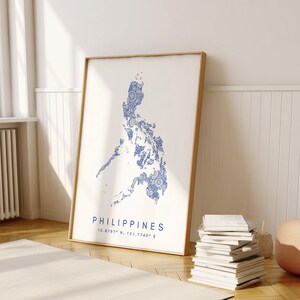 Philippines Map Print Minimal Style Blue Wall Art, Philippines Art ...