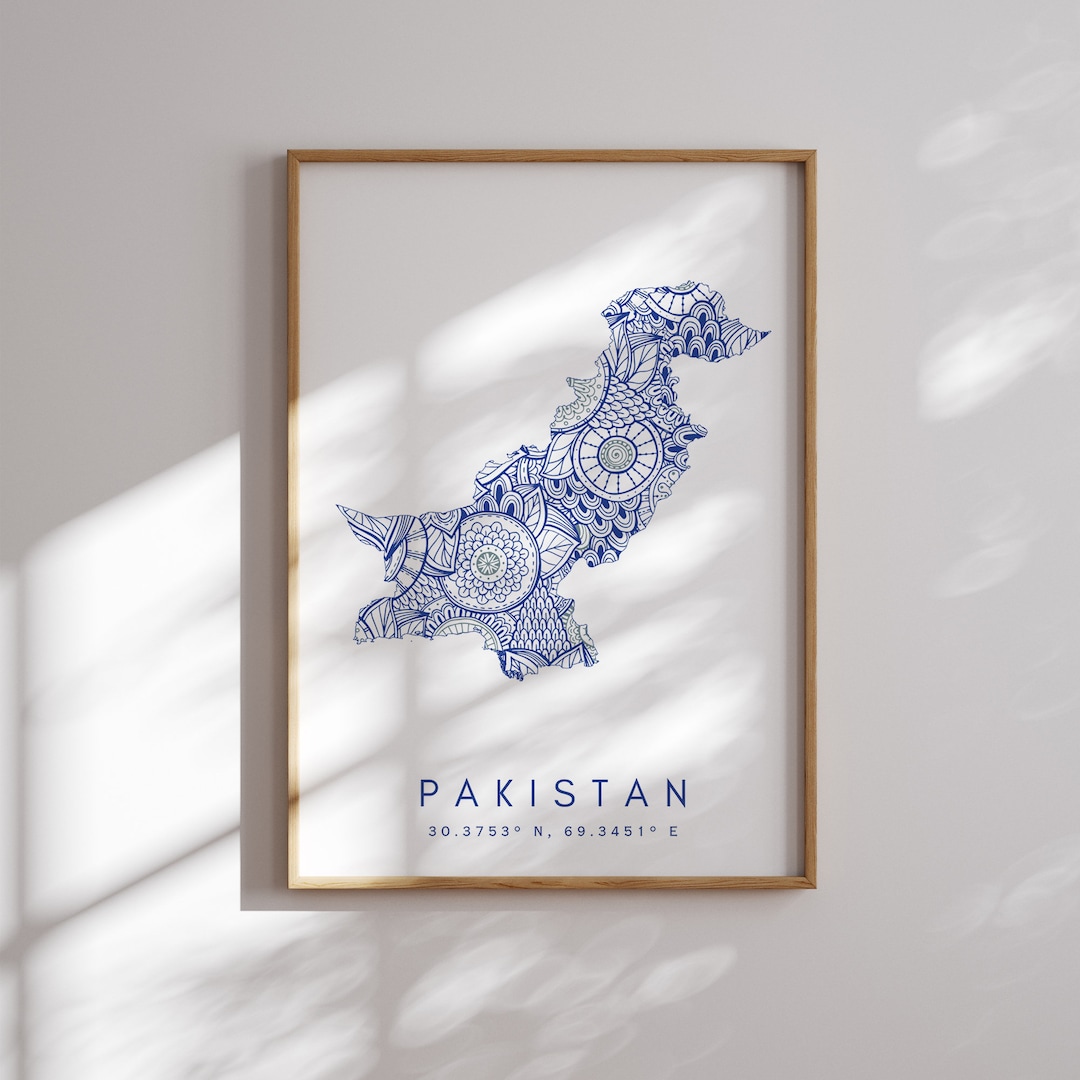 Pakistan Map Print Minimal Style Blue Wall Art, Pakistan Art Print ...