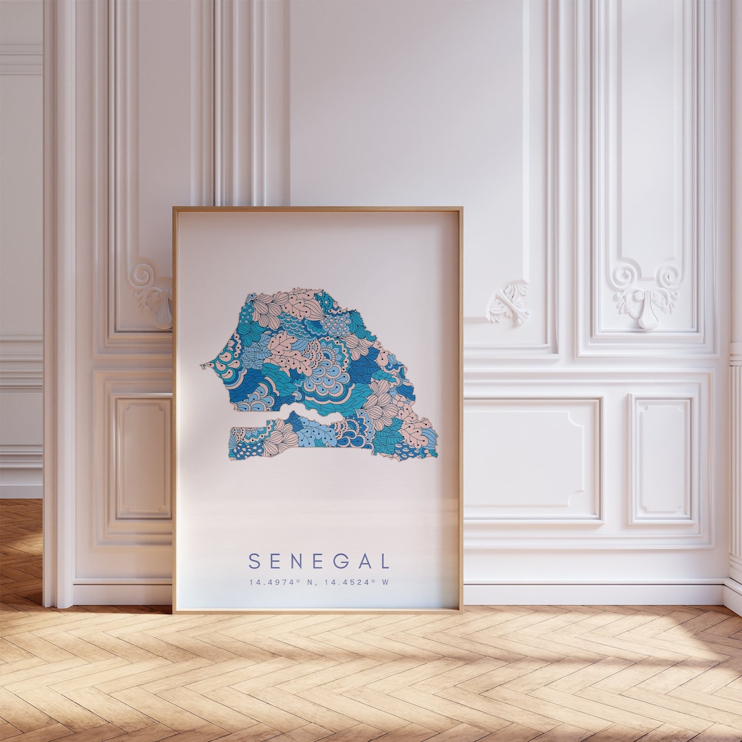 Senegal Map Print Minimal Style Pastel Blue Wall Art, Senegal Art Print ...