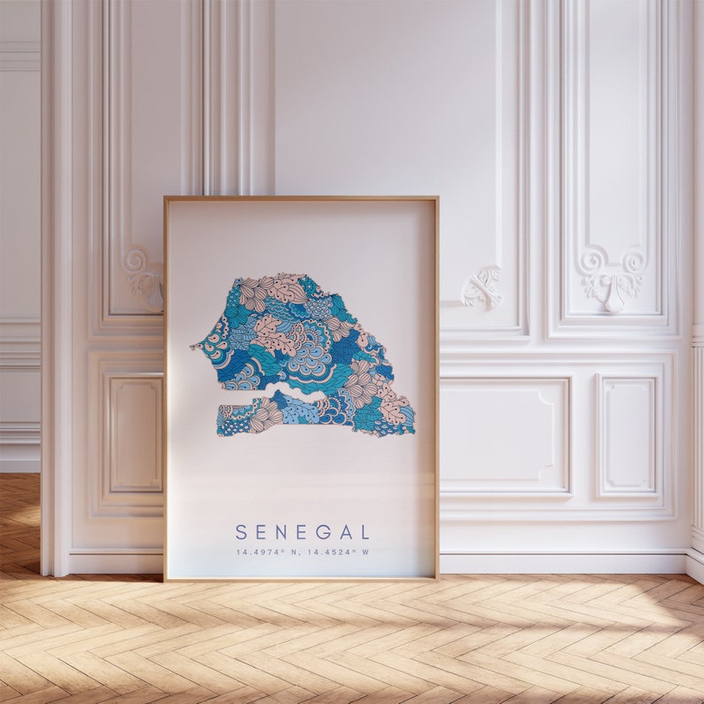 Senegal Map Print Minimal Style Pastel Blue Wall Art, Senegal Art Print ...