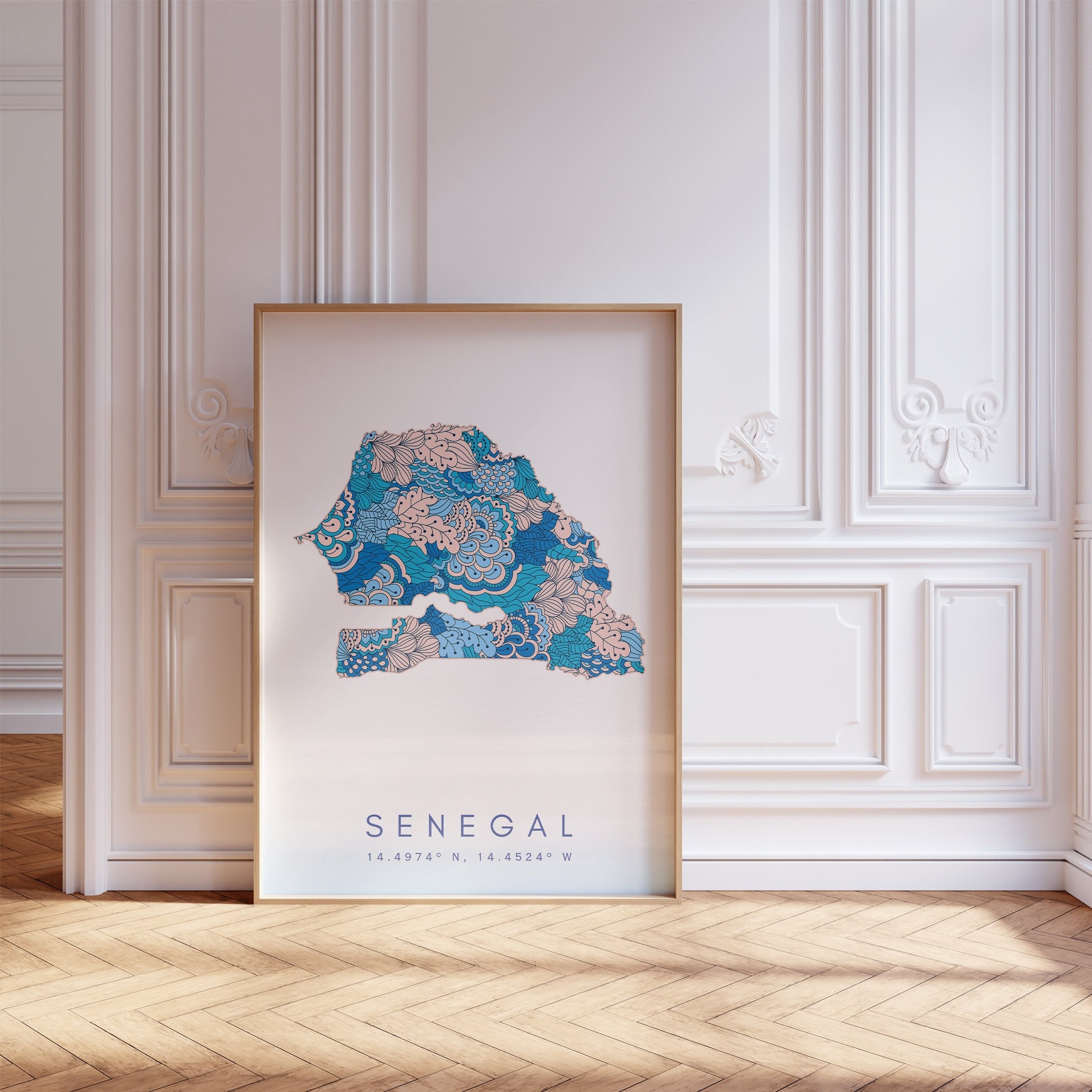 Senegal Map Print Minimal Style Pastel Blue Wall Art, Senegal Art Print ...