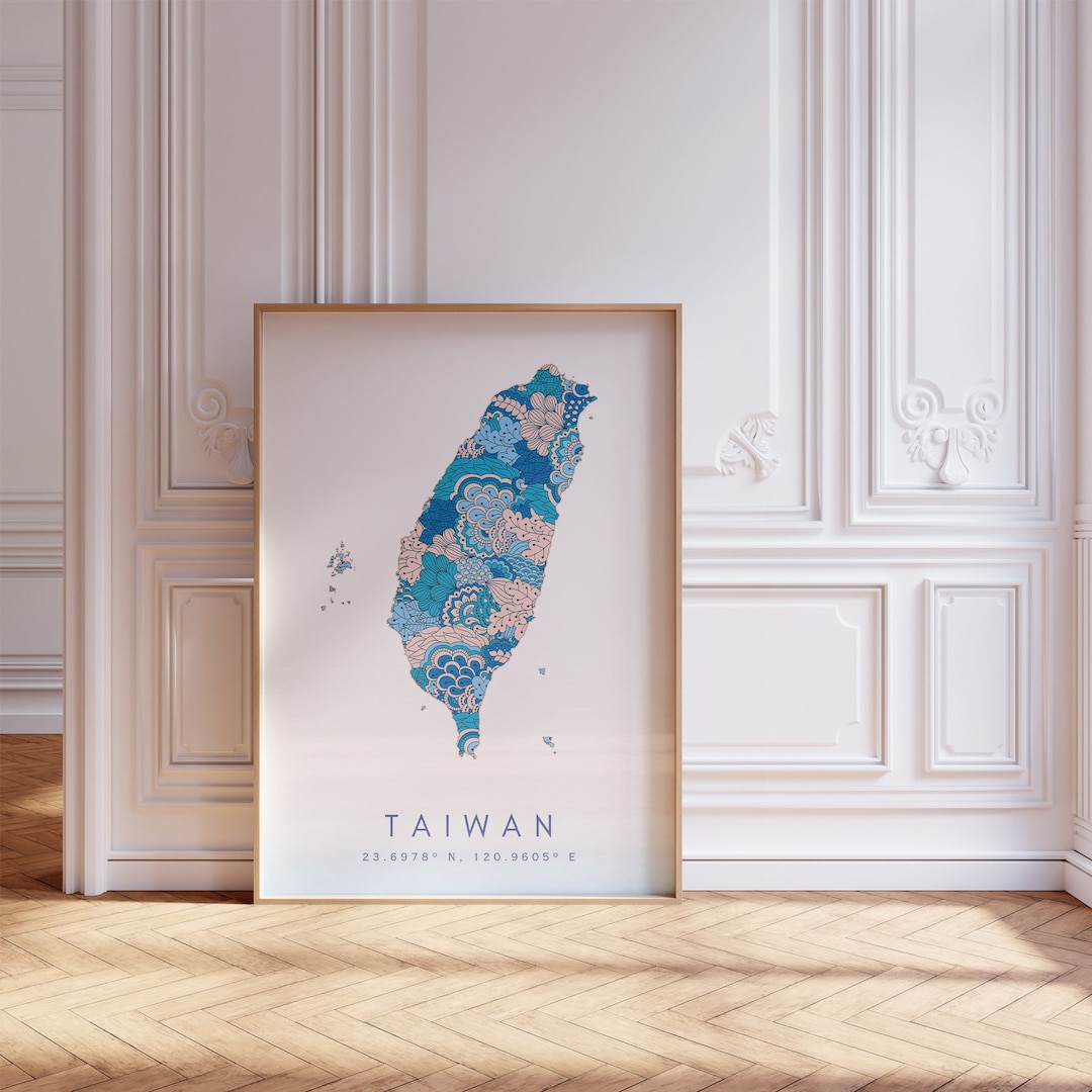 Taiwan Map Print Minimal Style Pastel Blue Wall Art, Taiwan Art Print ...