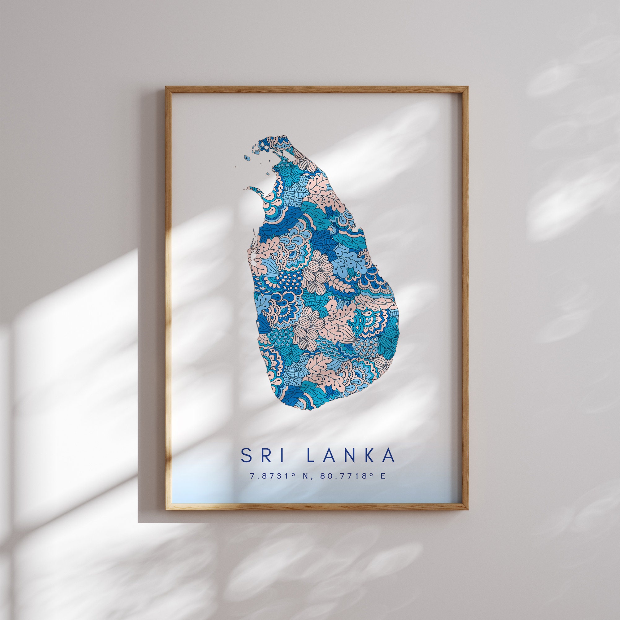 Sri Lanka Map Print Minimal Style Pastel Blue Wall Art, Sri Lanka Art ...