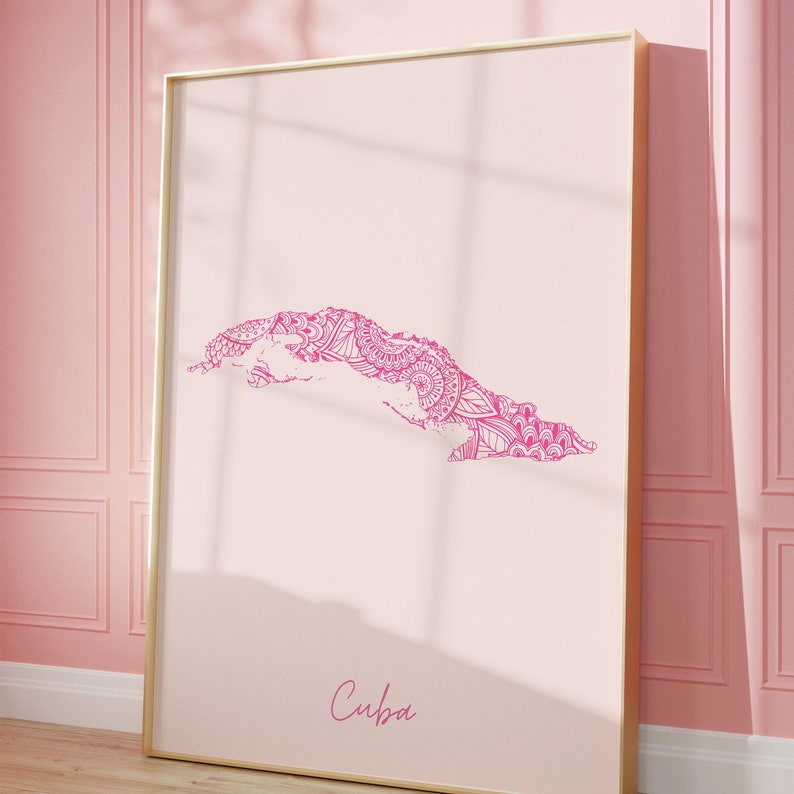 Cuba Digital Pink Minimal Map Print Wall Art Cuba Map Art - Etsy