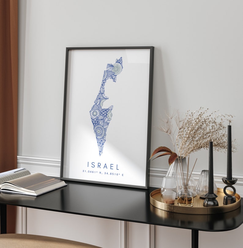 Mapa de Israel Imprimir arte de pared azul de estilo minimalista ...