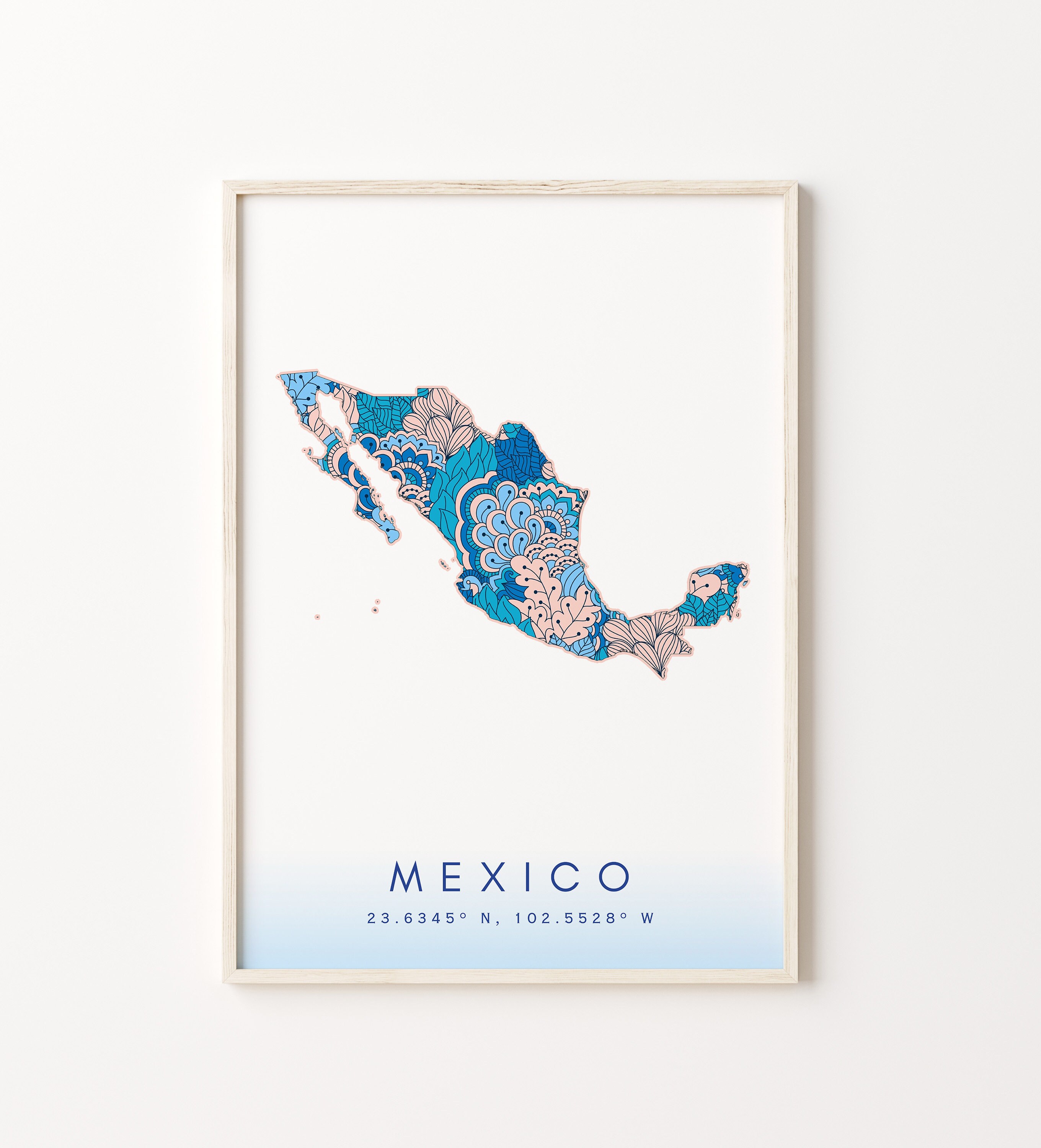 Mexico Map Print Minimal Style Pastel Blue Wall Art Mexico - Etsy