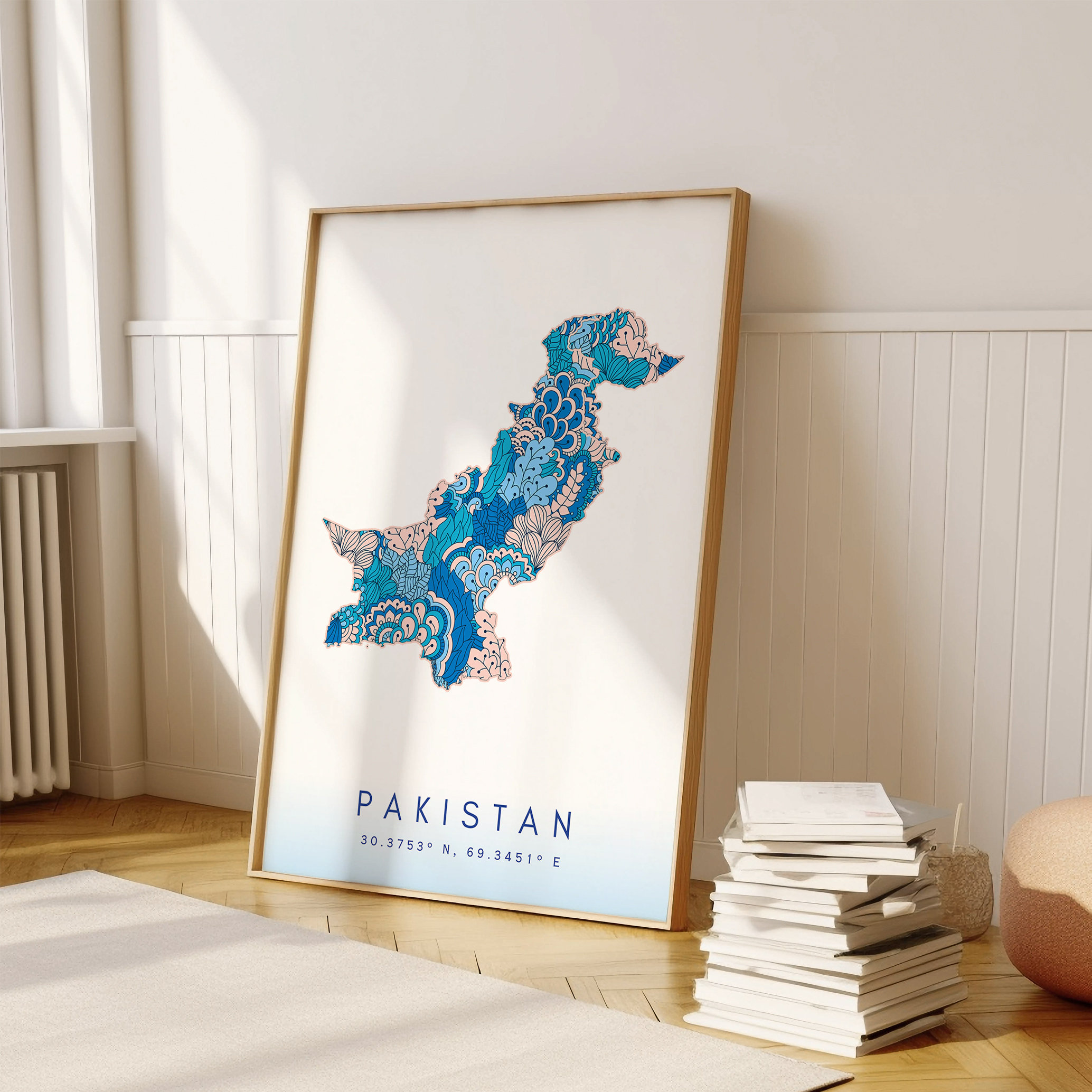 Pakistan Map Print Minimal Style Pastel Blue Wall Art, Pakistan Art ...
