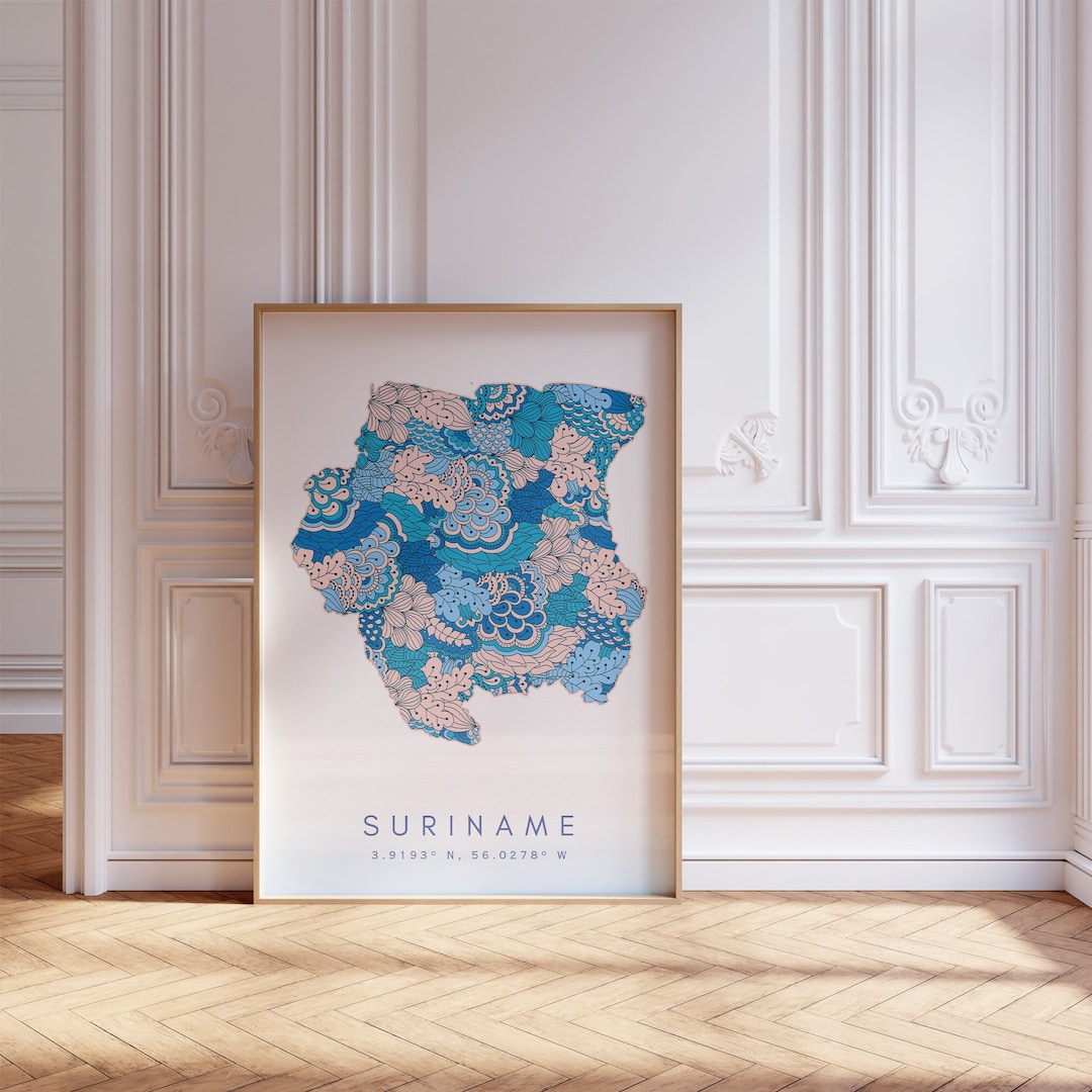 Suriname Map Print Minimal Style Pastel Blue Wall Art, Suriname Art ...