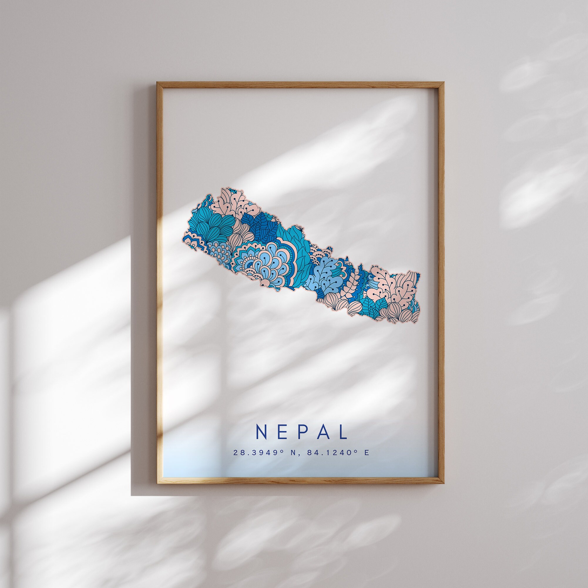Nepal Map Print Minimal Style Pastel Blue Wall Art, Nepal Art Print ...