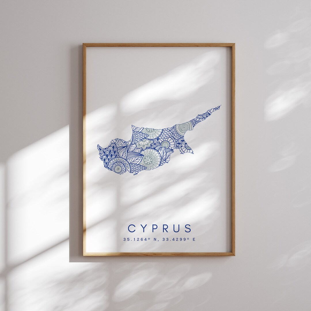 Cyprus Map Print Minimal Style Blue Wall Art, Cyprus Art Print Decor ...