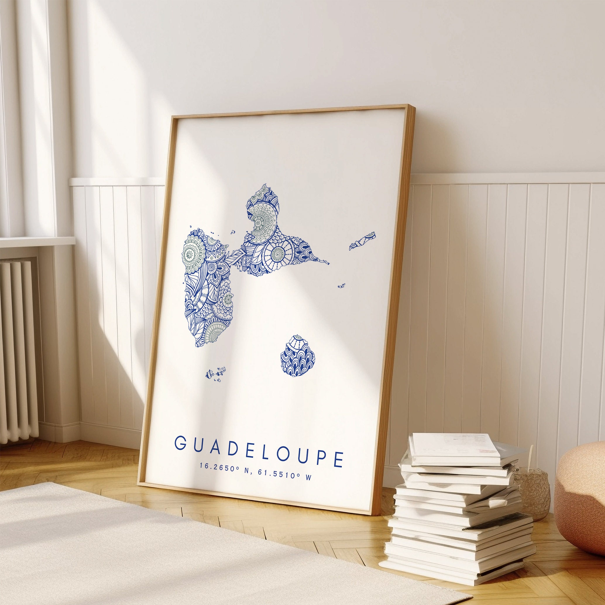 Guadeloupe Karte Drucken Minimal Art Blaue Wand-Kunst, Guadeloupe Kunstdruck-Dekor für Haus oder ...