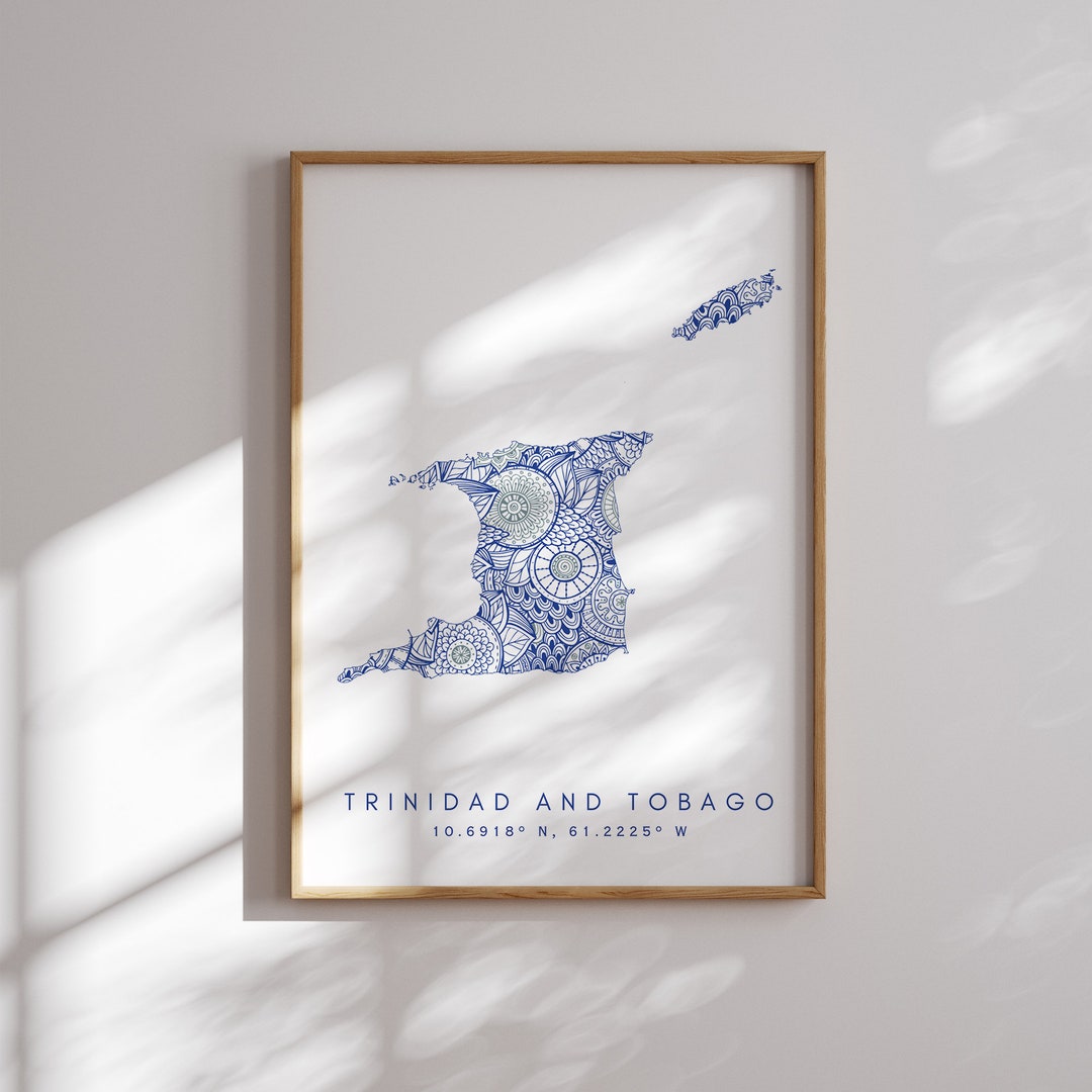 Trinidad and Tobago Map Print Minimal Style Blue Wall Art, Trinidad and ...