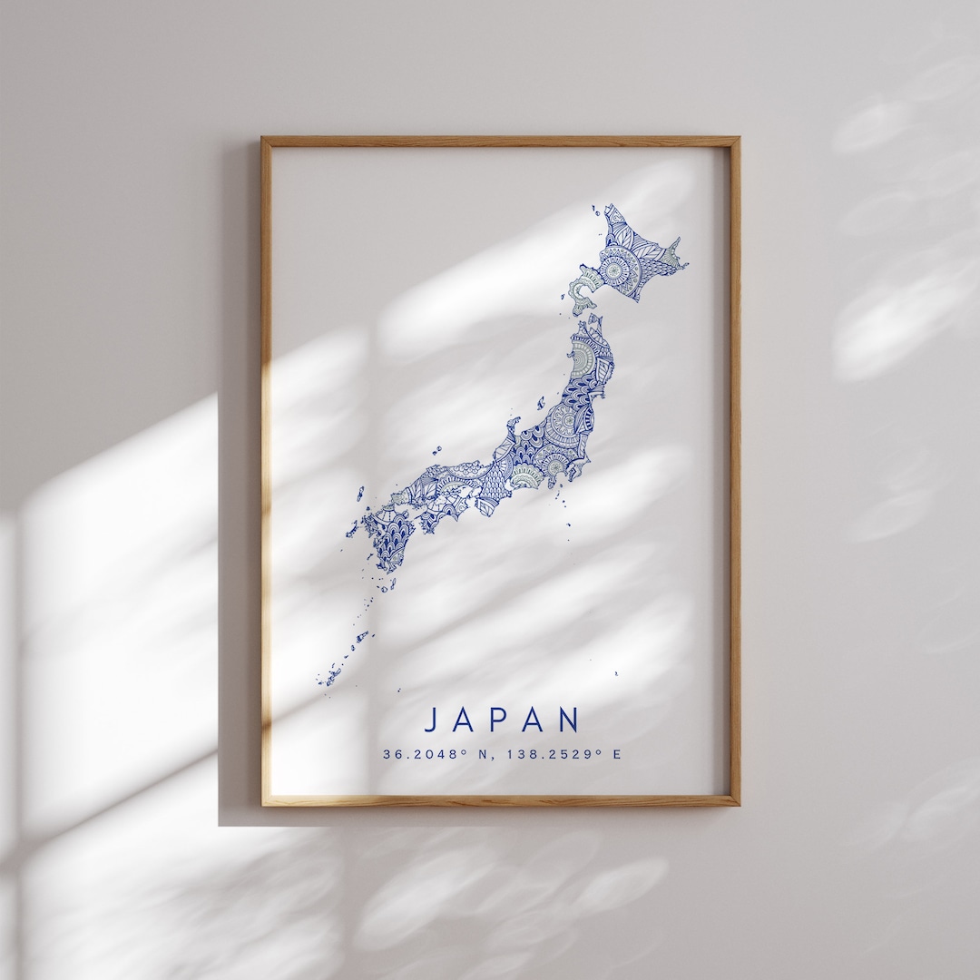 Japan Map Print Minimal Style Blue Wall Art, Japan Art Print Decor for ...