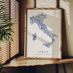 Italy Map Print Minimal Style Blue Wall Art, Italy Art Print Decor for ...