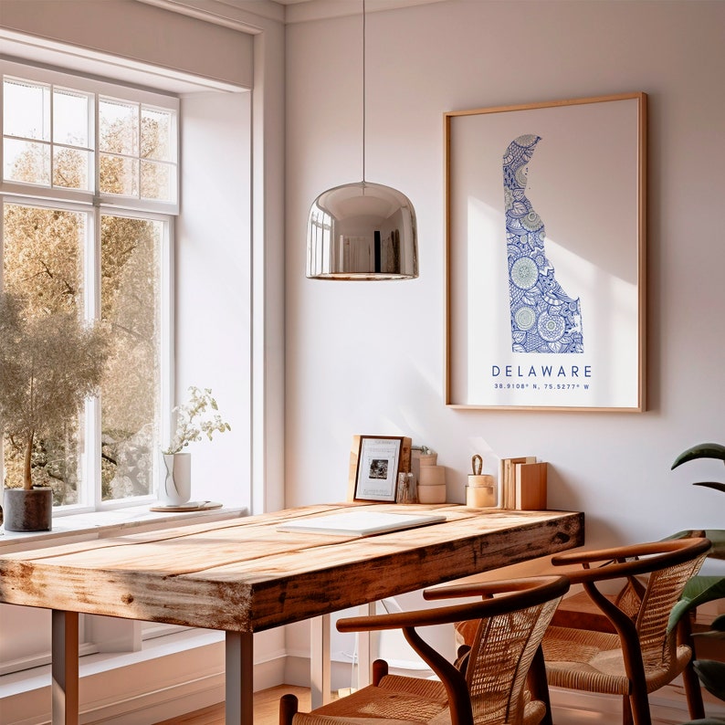 Delaware US State Blue Minimal Style Map Print, Delaware USA State Map ...