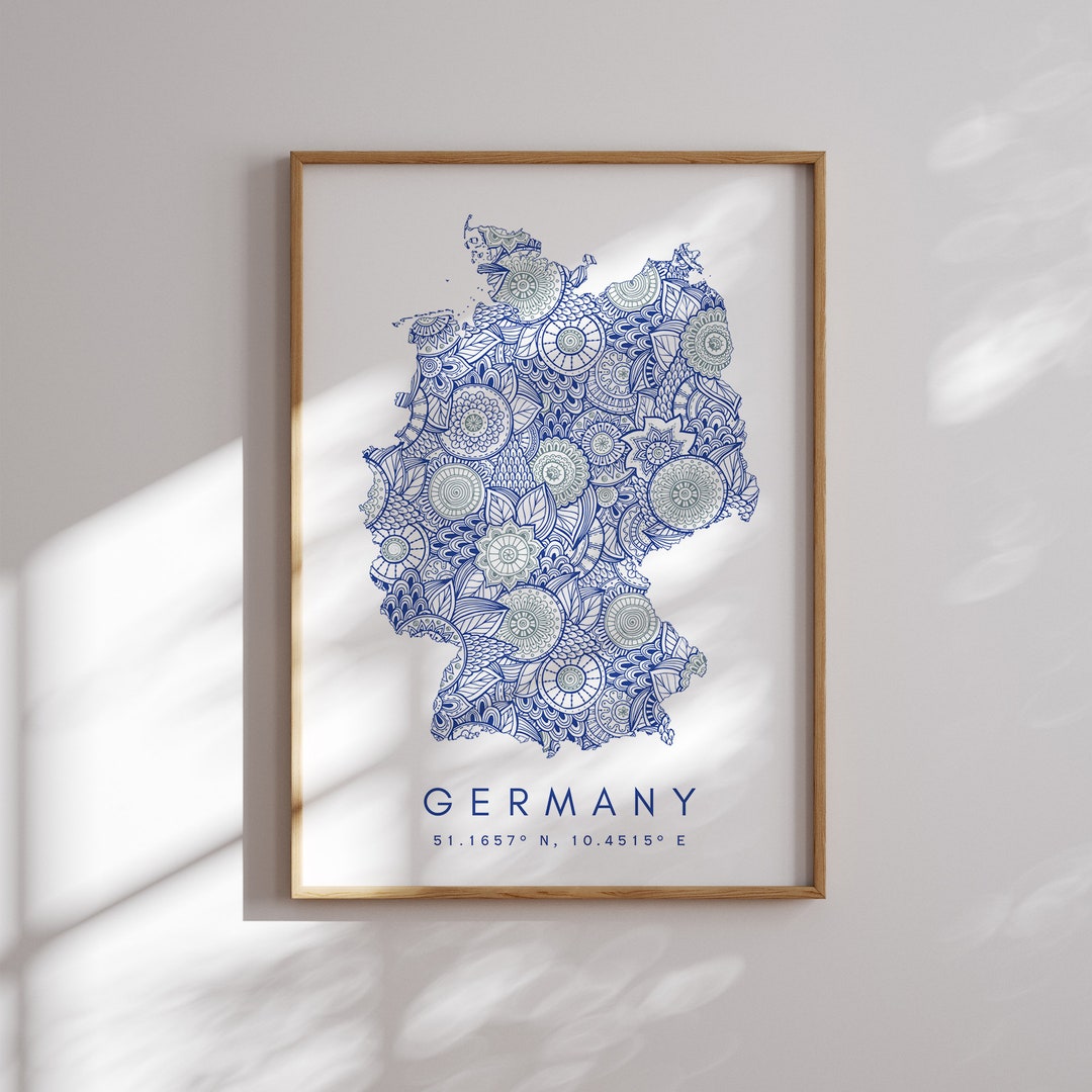 Germany Map Print Minimal Style Blue Wall Art, Germany Art Print Decor ...