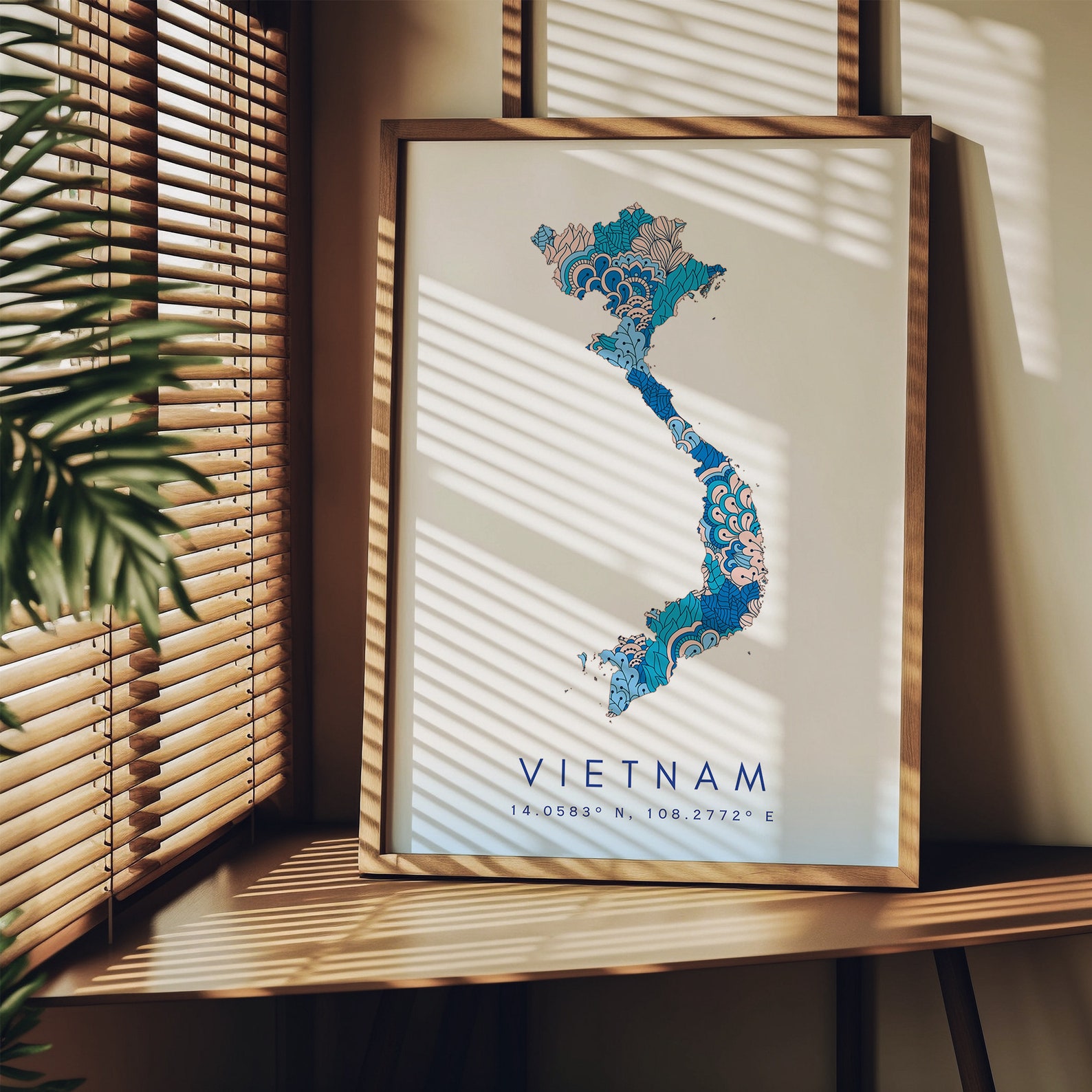 Vietnam Map Print Minimal Style Pastel Blue Wall Art, Vietnam Art Print ...