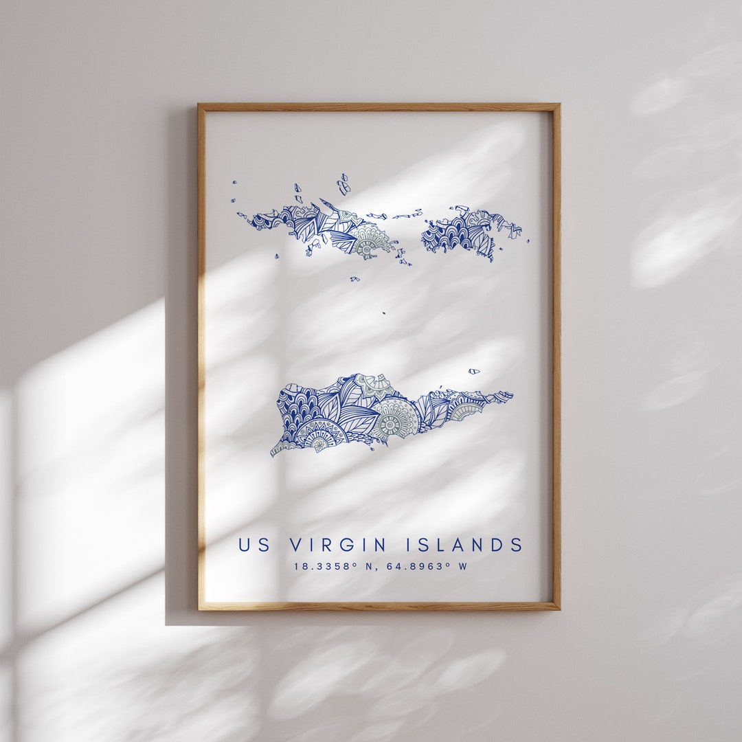 U.S. Virgin Islands Map Print Minimal Style Blue Wall Art, US Virgin ...