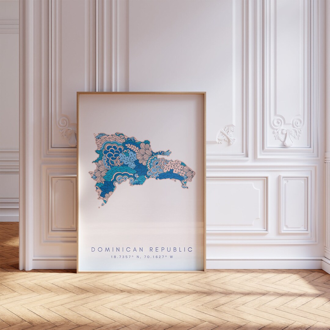 Dominican Republic Designer Map Print Blue Wall Art, Dominican Republic ...