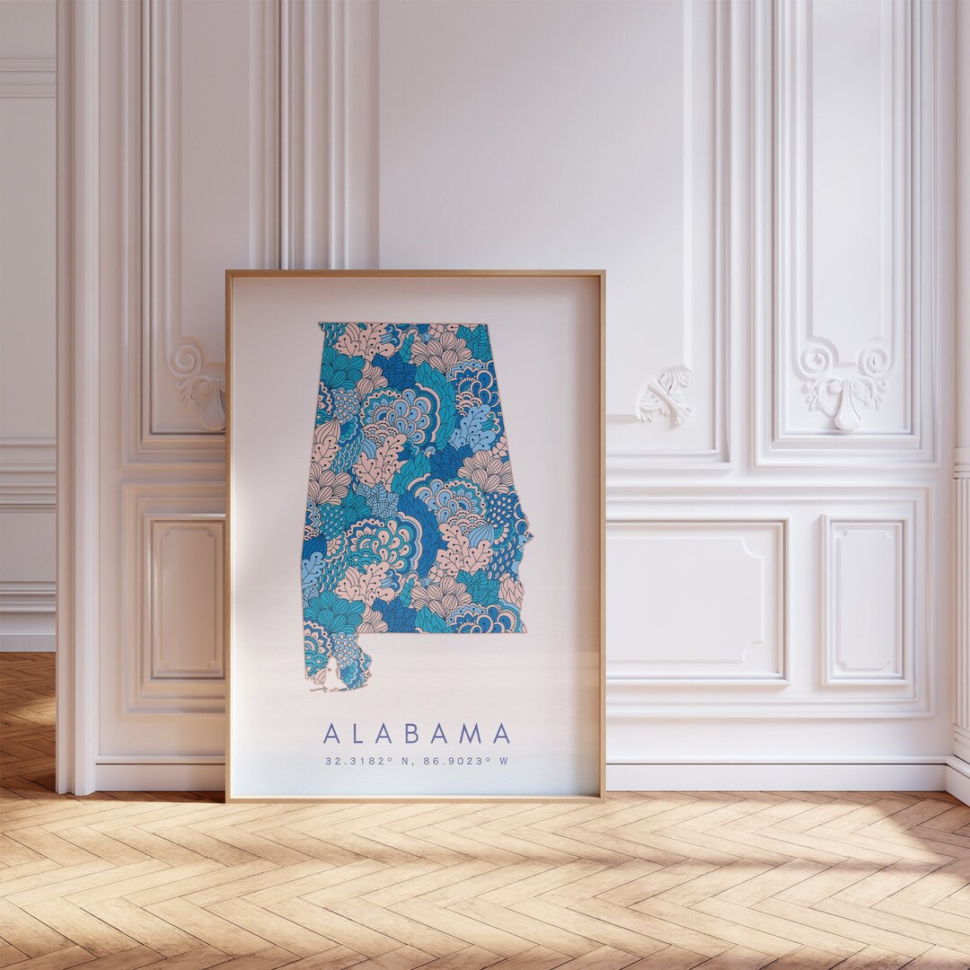 Alabama State Map Print for Office, Home, & Gift - Alabama State Travel ...