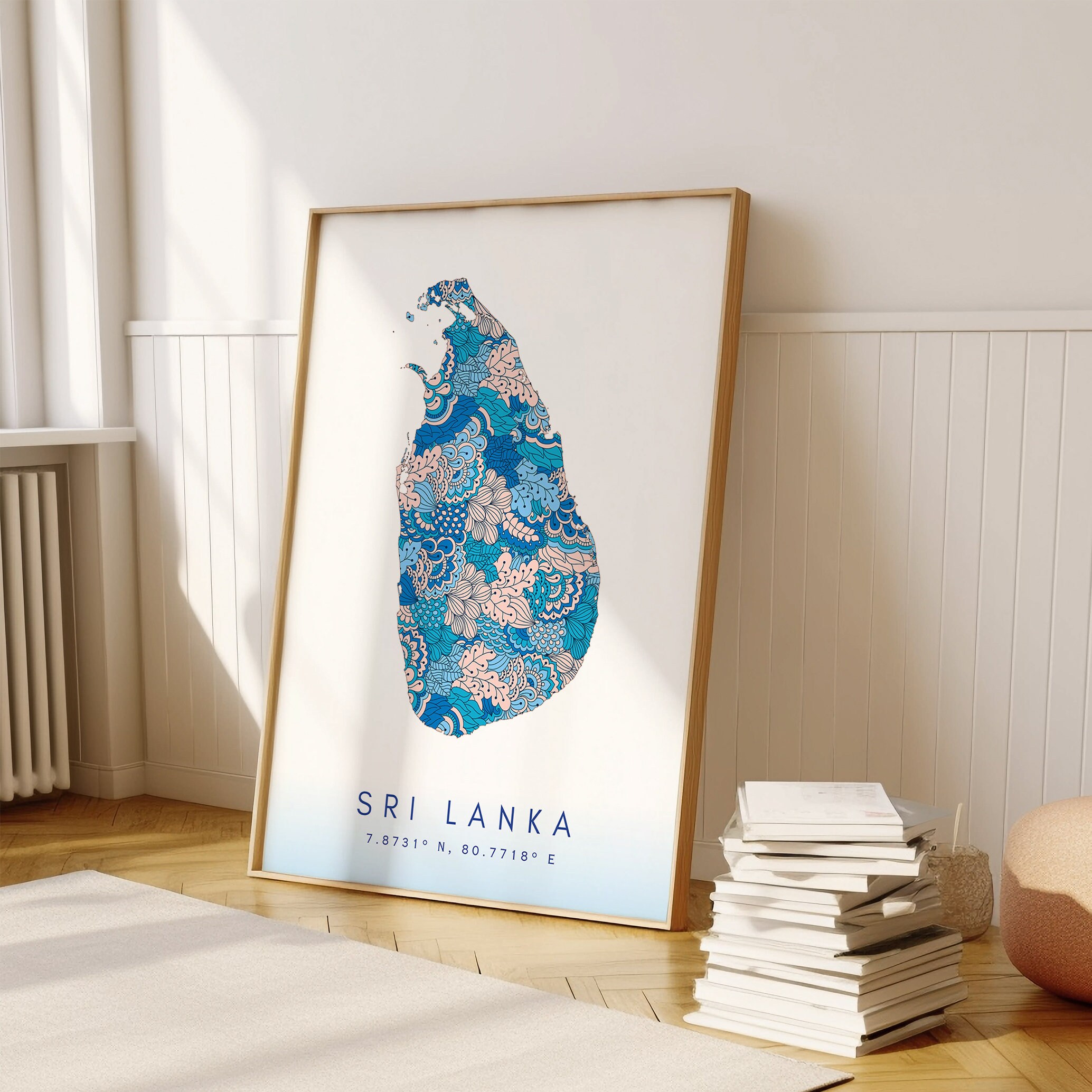 Sri Lanka Map Print Minimal Style Pastel Blue Wall Art, Sri Lanka Art ...