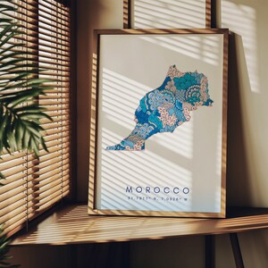 Morocco Map Print Minimal Style Pastel Blue Wall Art, Morocco Art Print ...