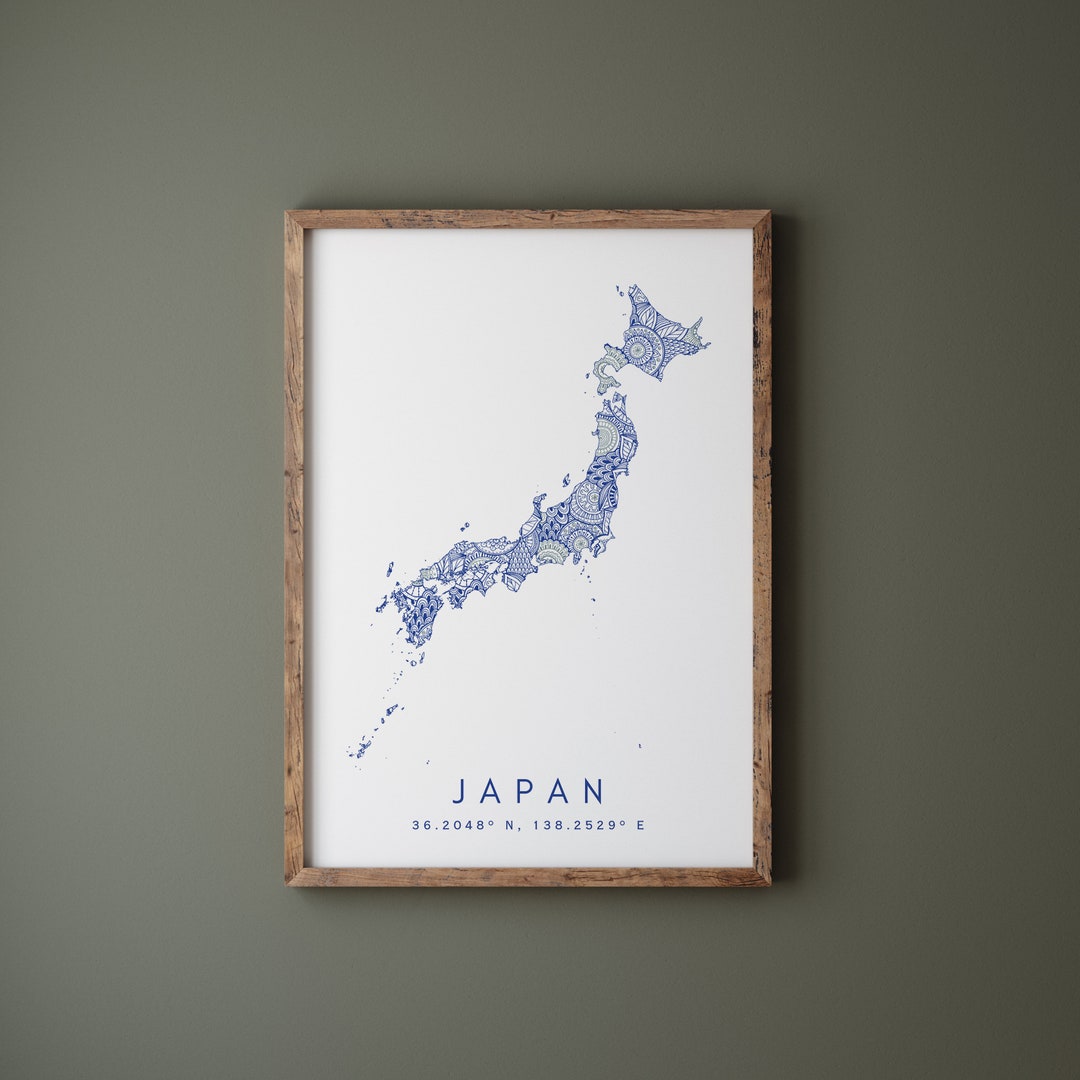 Japan Map Print Minimal Style Blue Wall Art Japan Art Print - Etsy