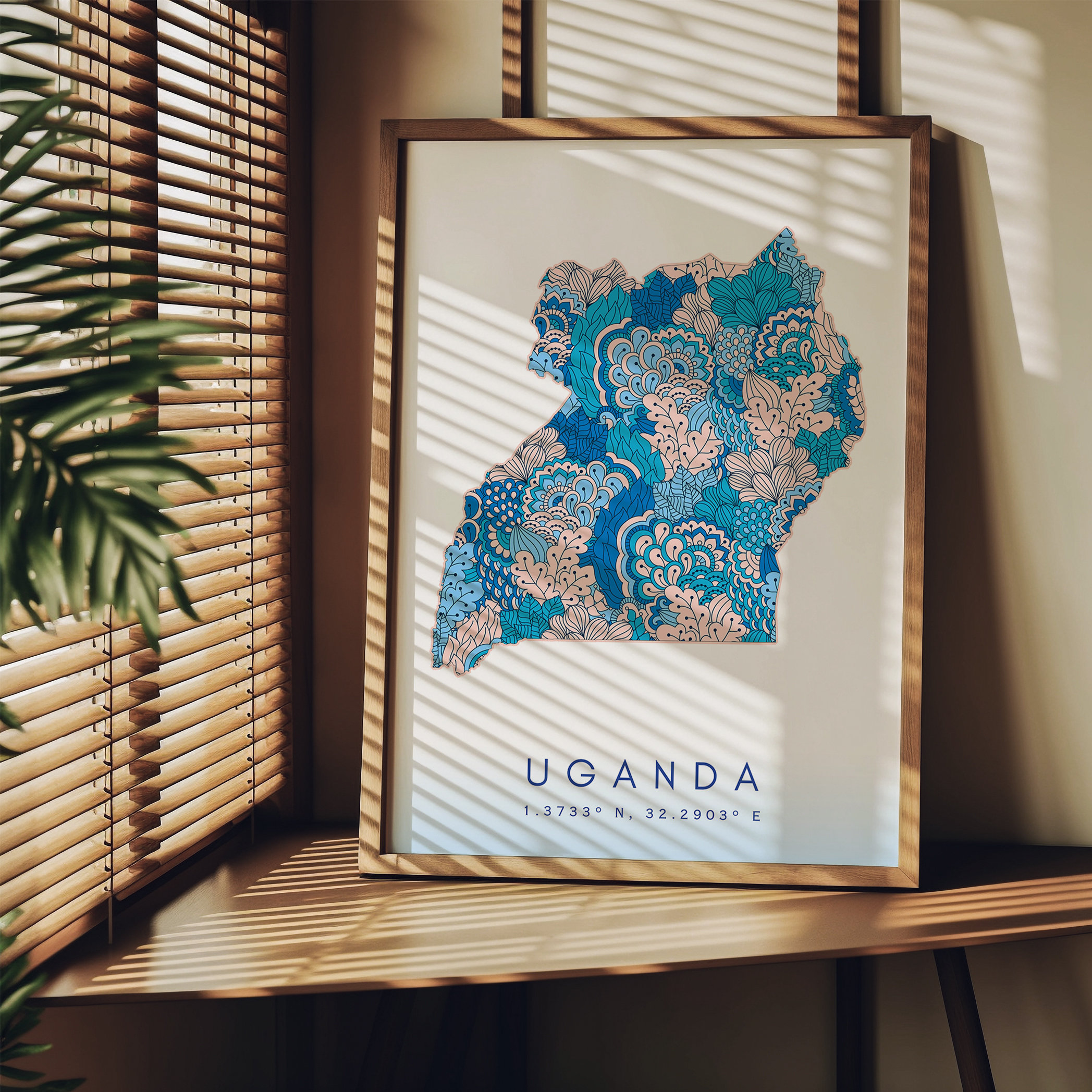 Uganda Map Print Minimal Style Pastel Blue Wall Art, Uganda Art Print ...