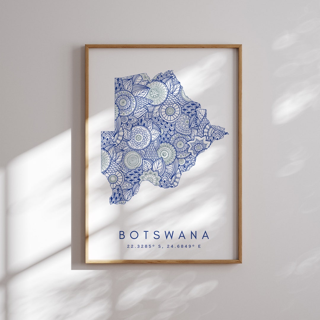 Buy Botswana Map Print Minimal Style Blue Wall Art, Botswana Art Print ...