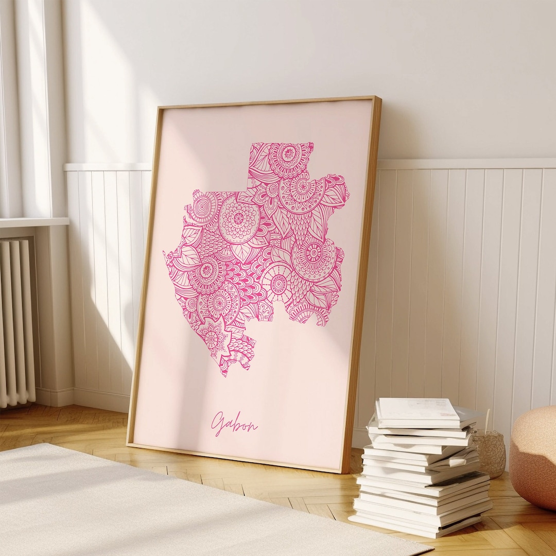 Gabon Digital Pink Minimal Map Print Wall Art, Gabon Map Art Print ...