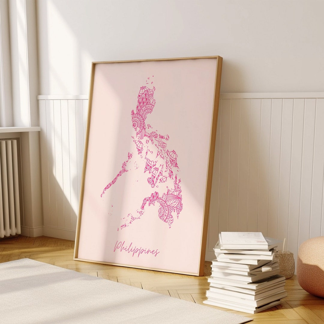 Philippines Digital Pink Minimal Map Print Wall Art, Philippines Map ...