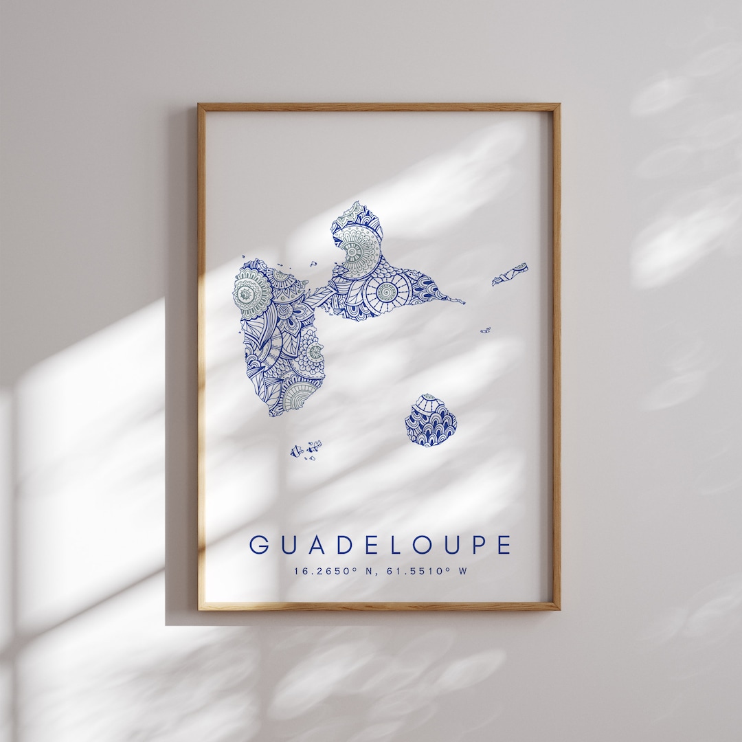 Guadeloupe Karte Drucken Minimal Art Blaue Wand-Kunst, Guadeloupe Kunstdruck-Dekor für Haus oder ...