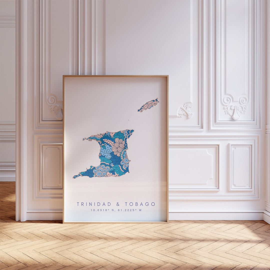 Trinidad and Tobago Map Print Minimal Style Pastel Blue Wall Art ...